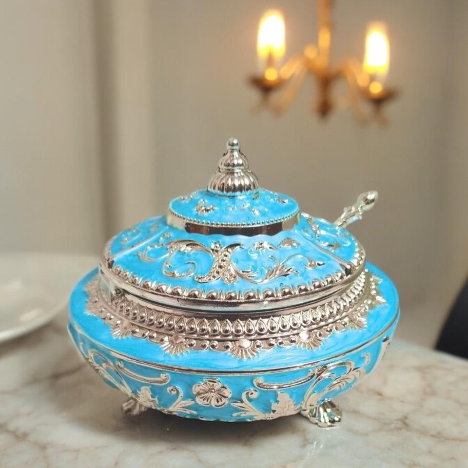 Enamel Sugar Pot / Candy Box / Dry Fruit Box With Lid - Sky Blue ...