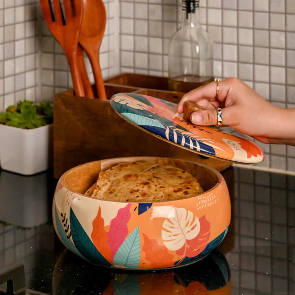Tropical Roti Box – Handcrafted Mango Wood Chapati Storage – UPHAAR ONLINE